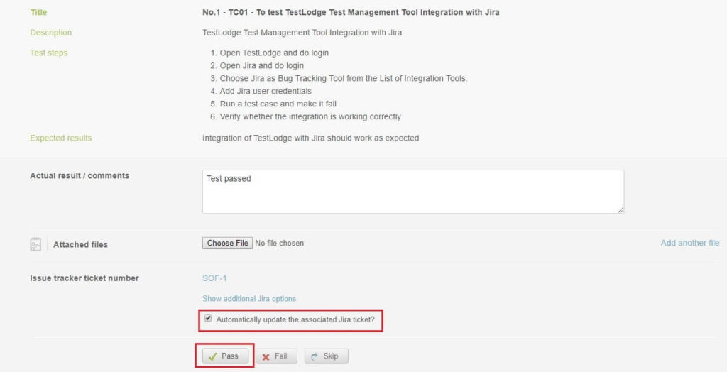TestLodge Test Case Management Tool Integration with JIRA